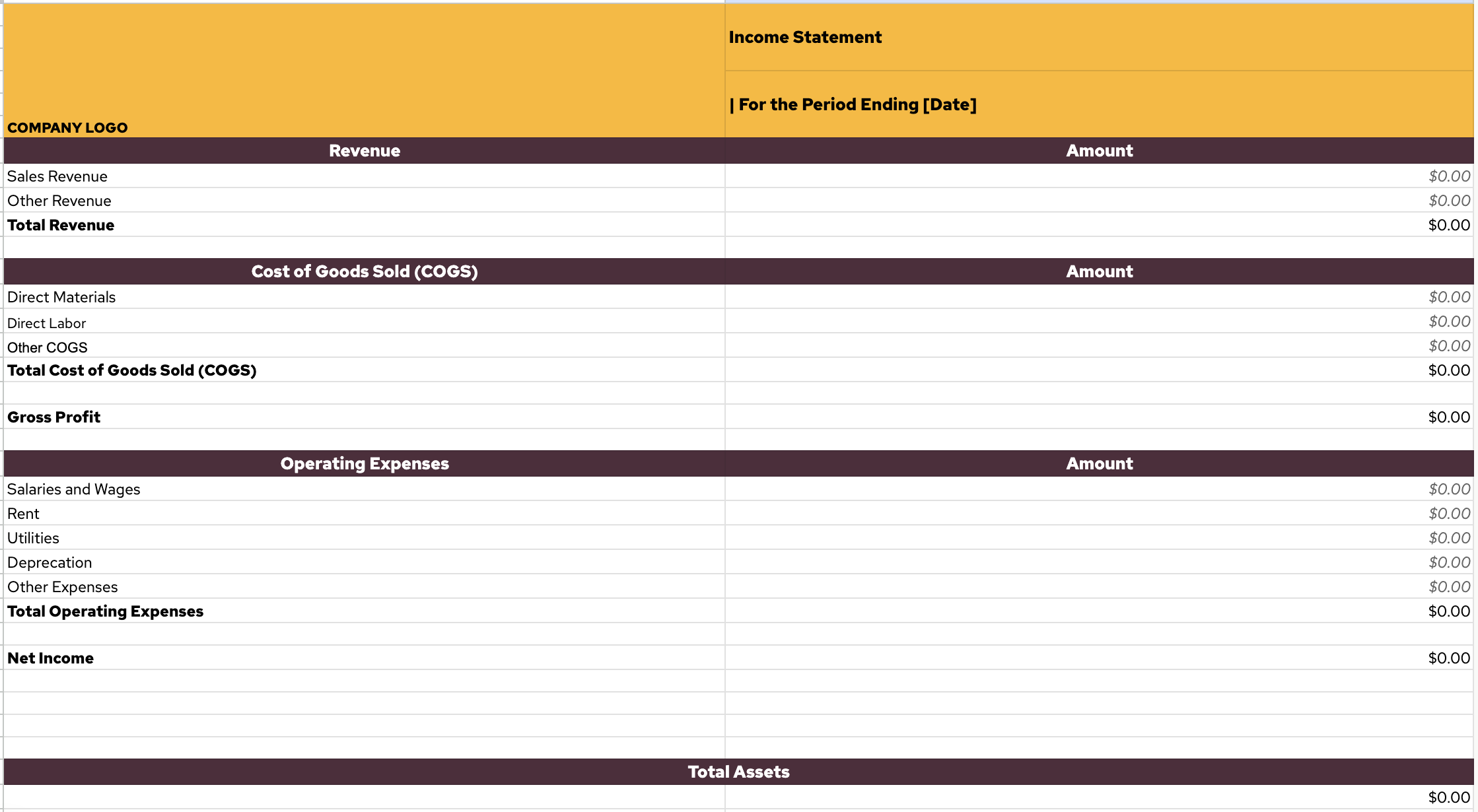 Financial Statement Excel Template